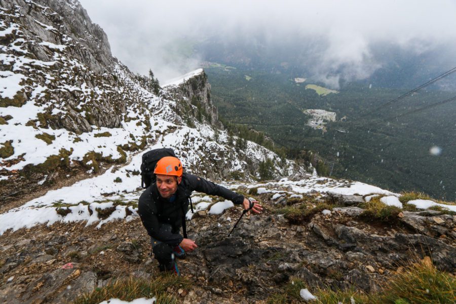 Climbing the highest mountain of Germany Zugspitze in the winter ...